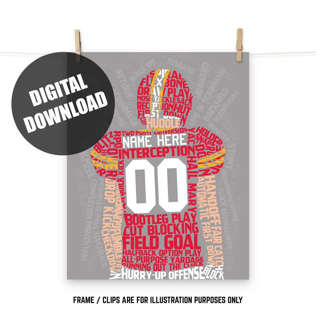 Football Player Word Art Printable Customize With Name & - Etsy