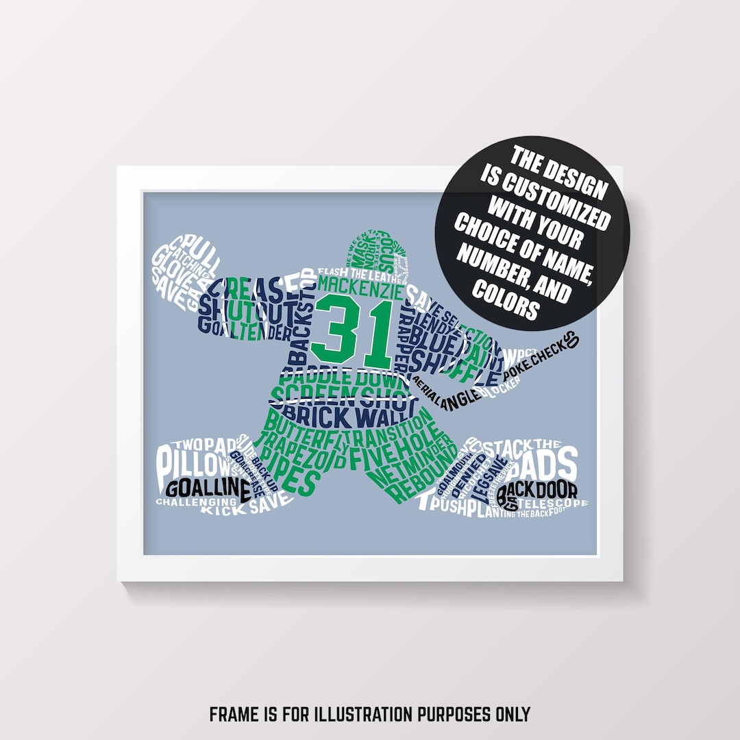 Hockey Goalie Word Art Print, Customize With Name & Number and in Any ...