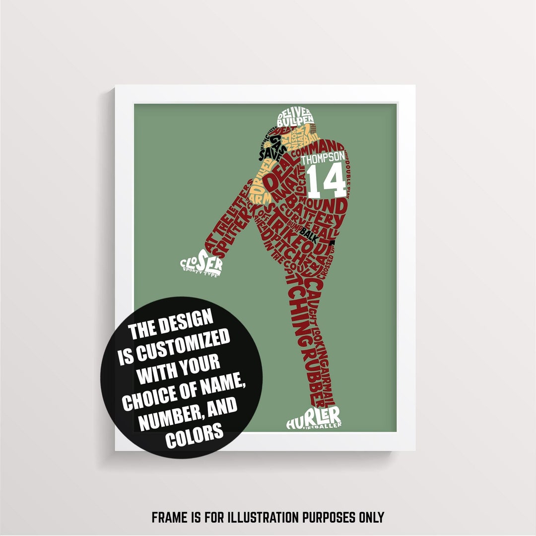 Baseball Pitcher Word Art Print, Customize With Name and Number and in ...