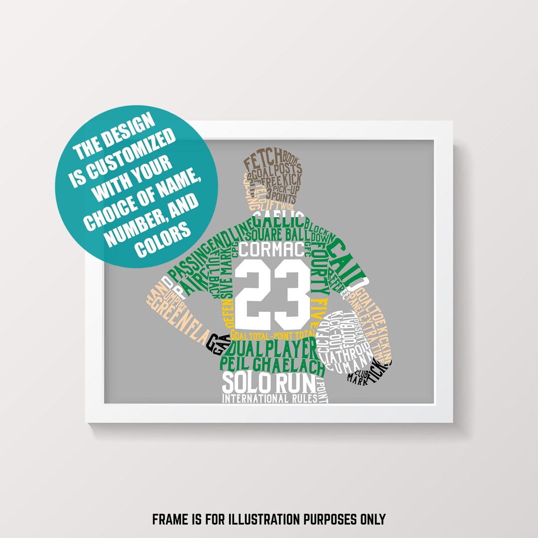 Gaelic Football Word Art Print: Personalized With Name, Number, in Any ...