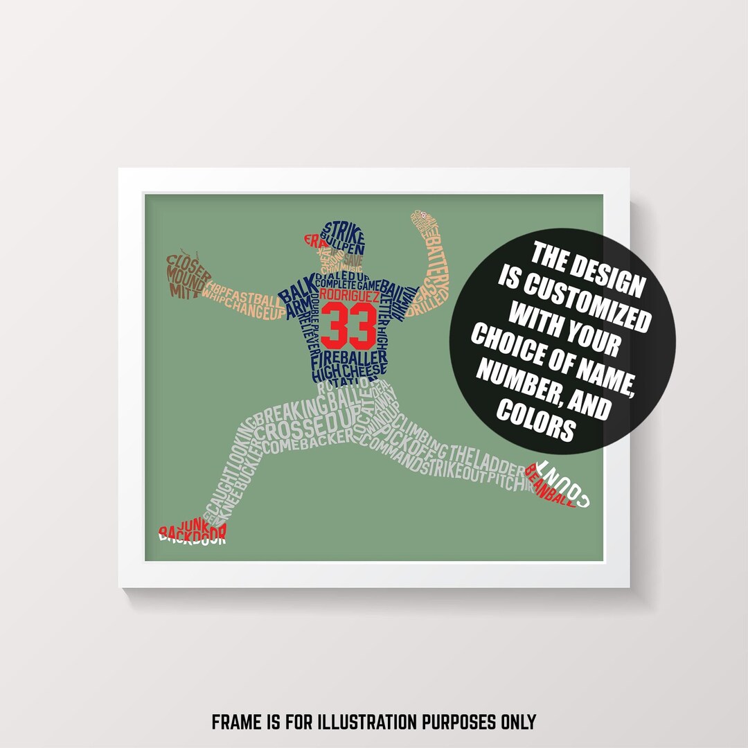 Baseball Pitcher Word Art Print: Customized With Name & Number, in Any ...