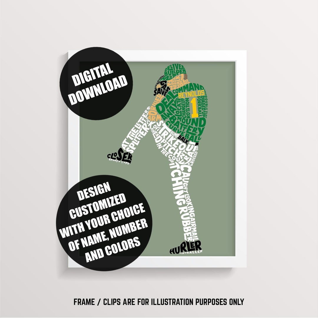 Personalized Baseball Pitcher Word Art Digital Download: Custom Name ...