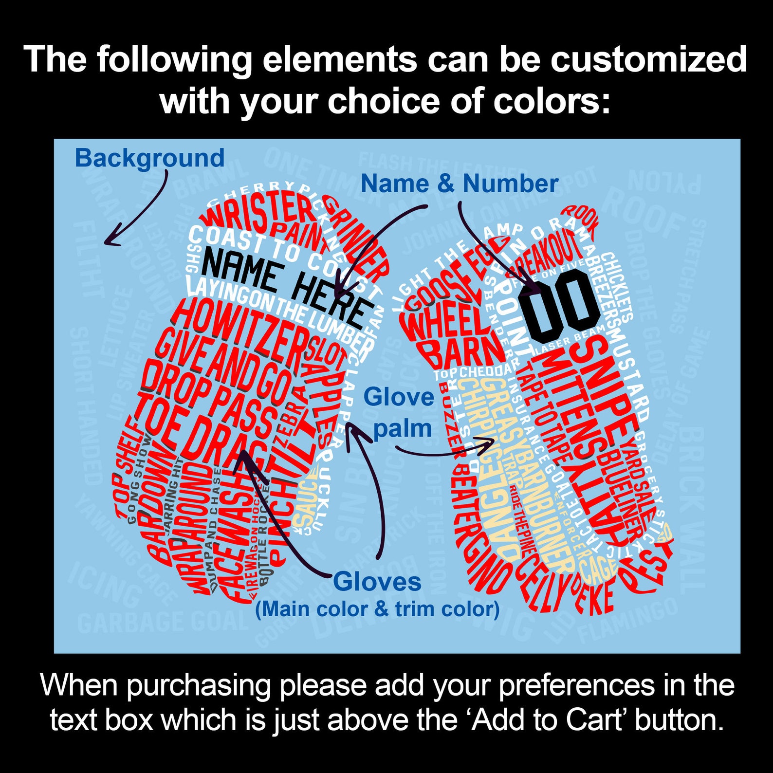 Hockey Gloves Word Art Printable Customized With Name & - Etsy