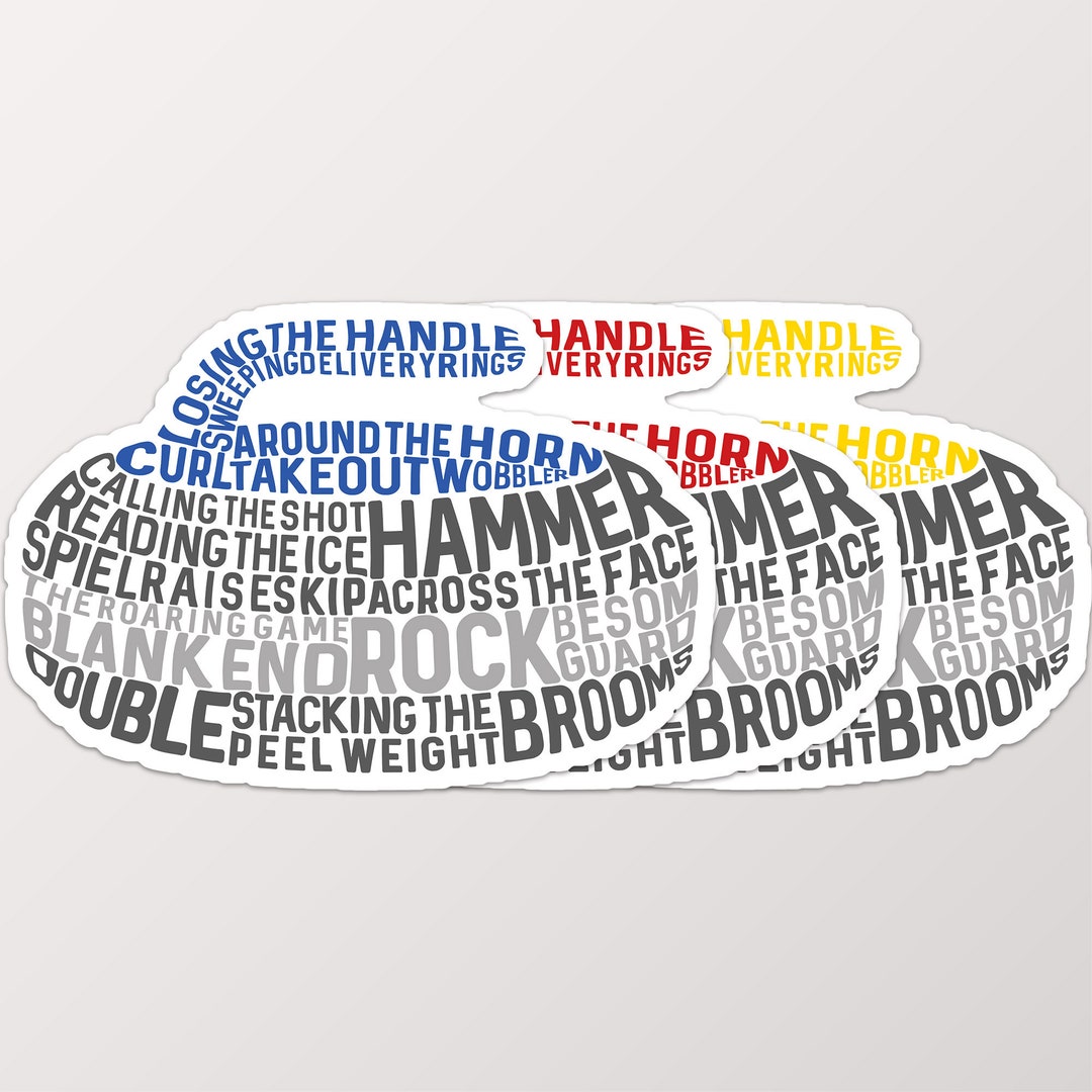 Curling Stone Word Art Sticker, 3 Colors Available, Weather Resistant ...