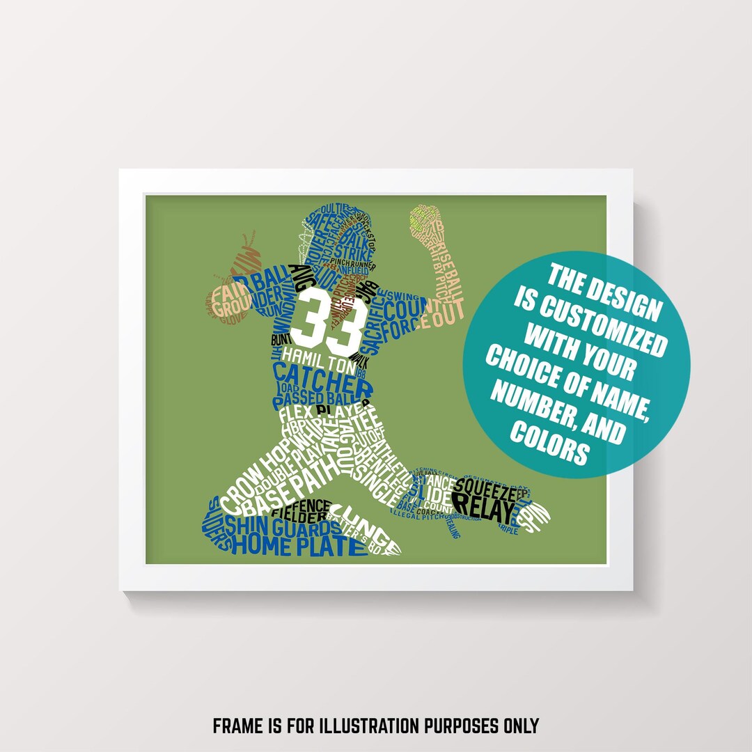 Personalized Softball Catcher Word Art Print, Custom Team Colors, Name ...