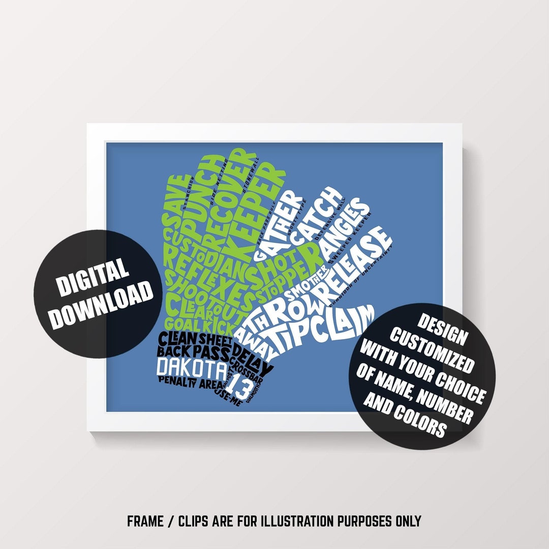 Soccer Goalie Gloves Word Art Printable, Customized With Name & Number ...