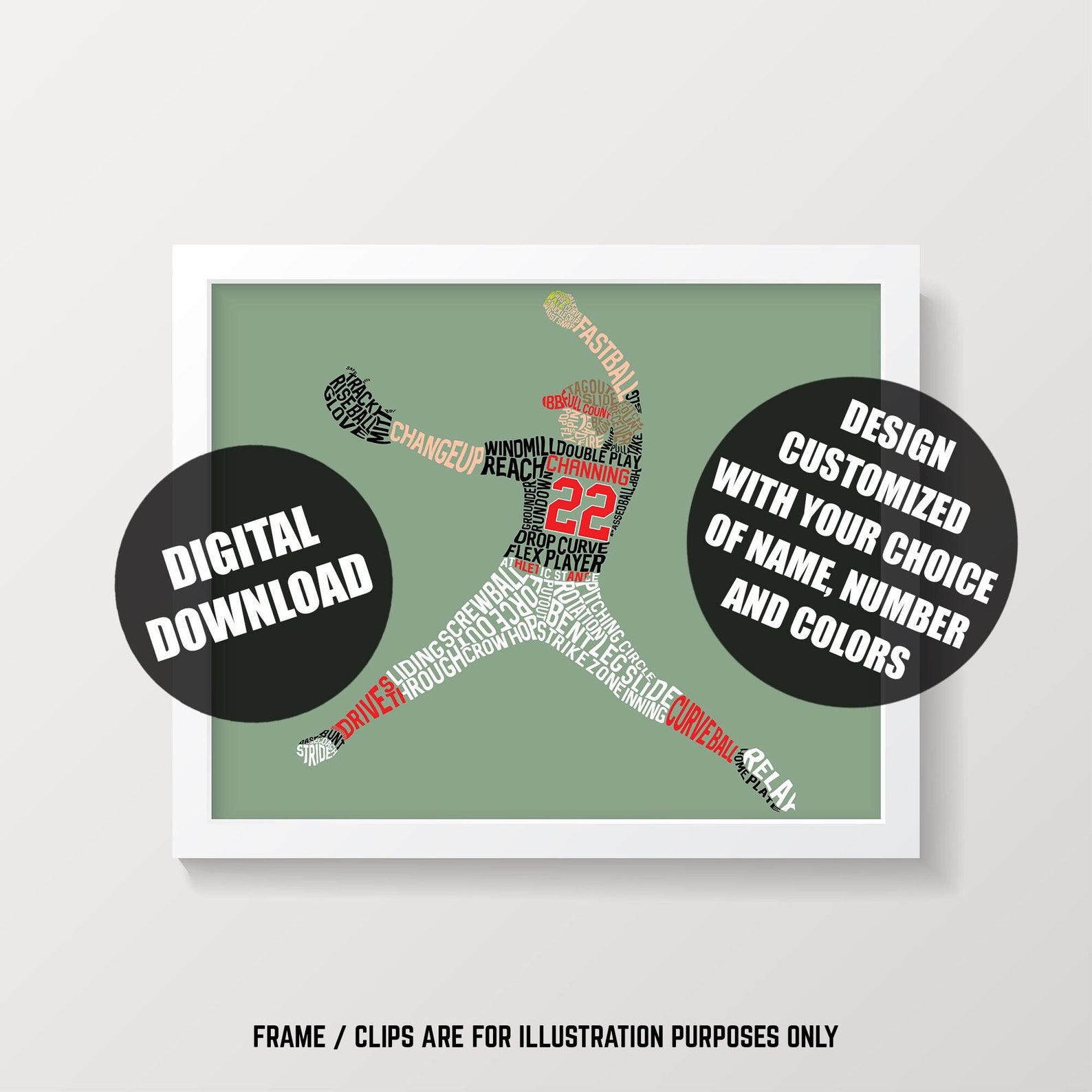 Softball Pitcher Word Art Printable: Custom Colors, Name & Number ...