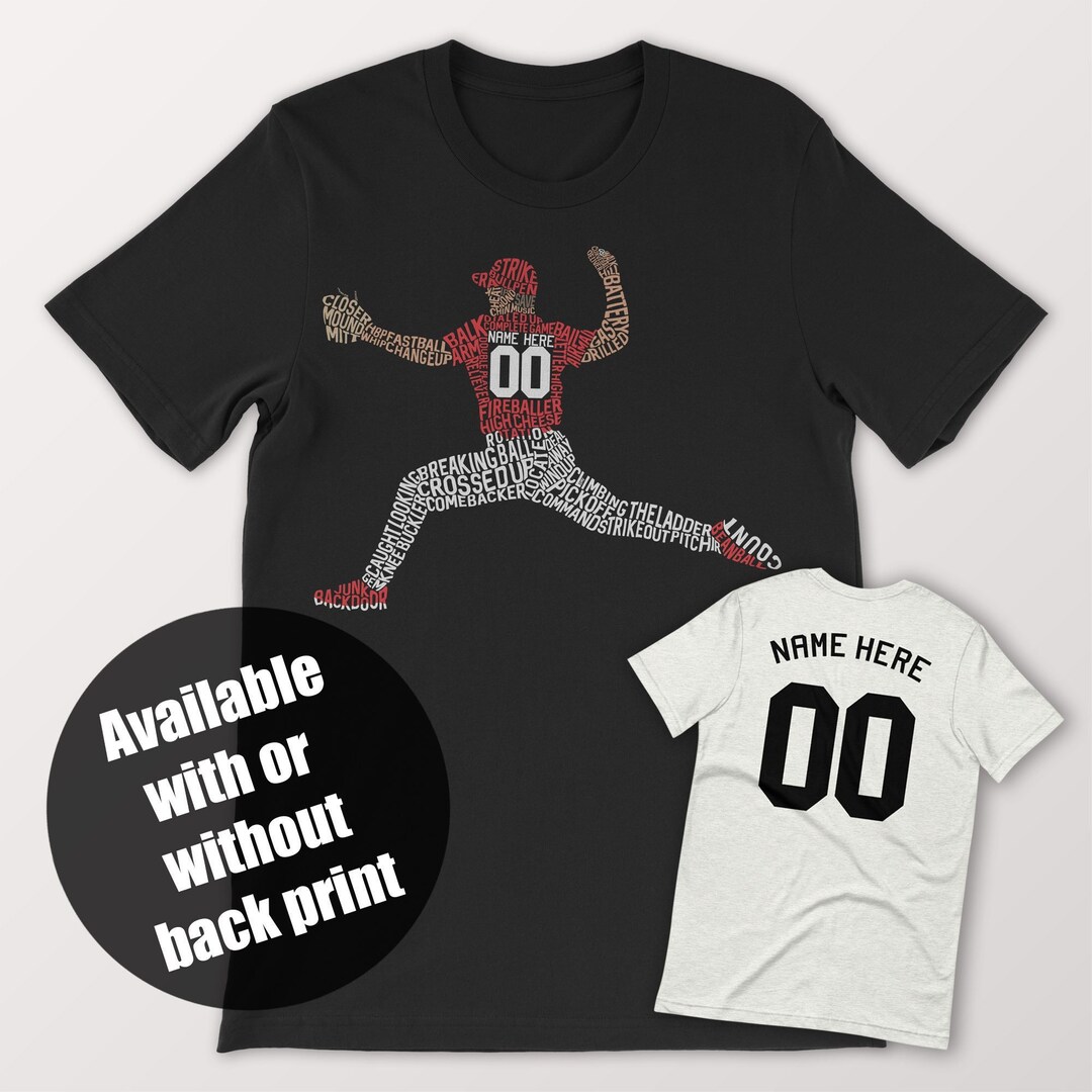 Baseball Pitcher Word Art T-shirt, Customize Design With Name & Number ...
