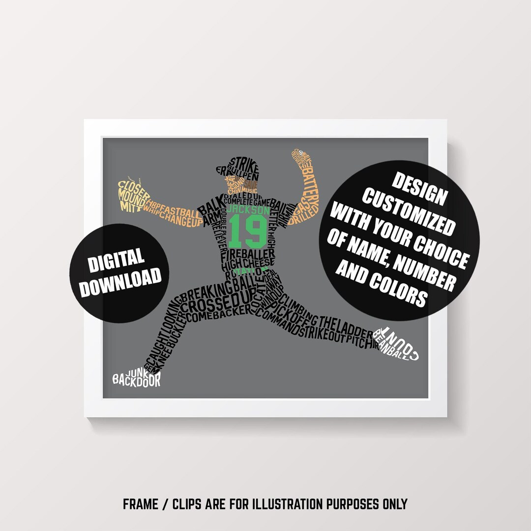 Baseball Pitcher Word Art Printable, Customized for You With Name ...