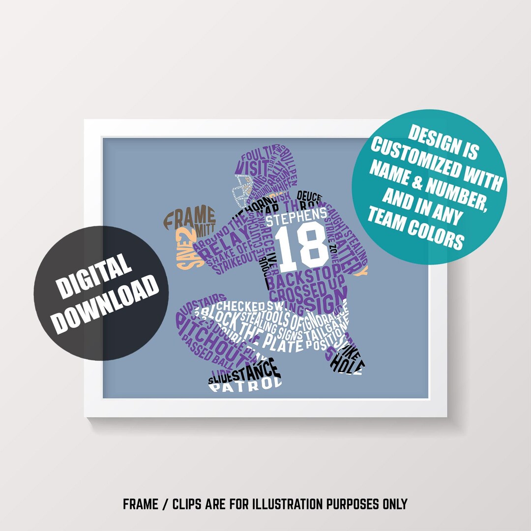 Baseball Catcher Word Art Printable, Customize With Name, Number & in ...