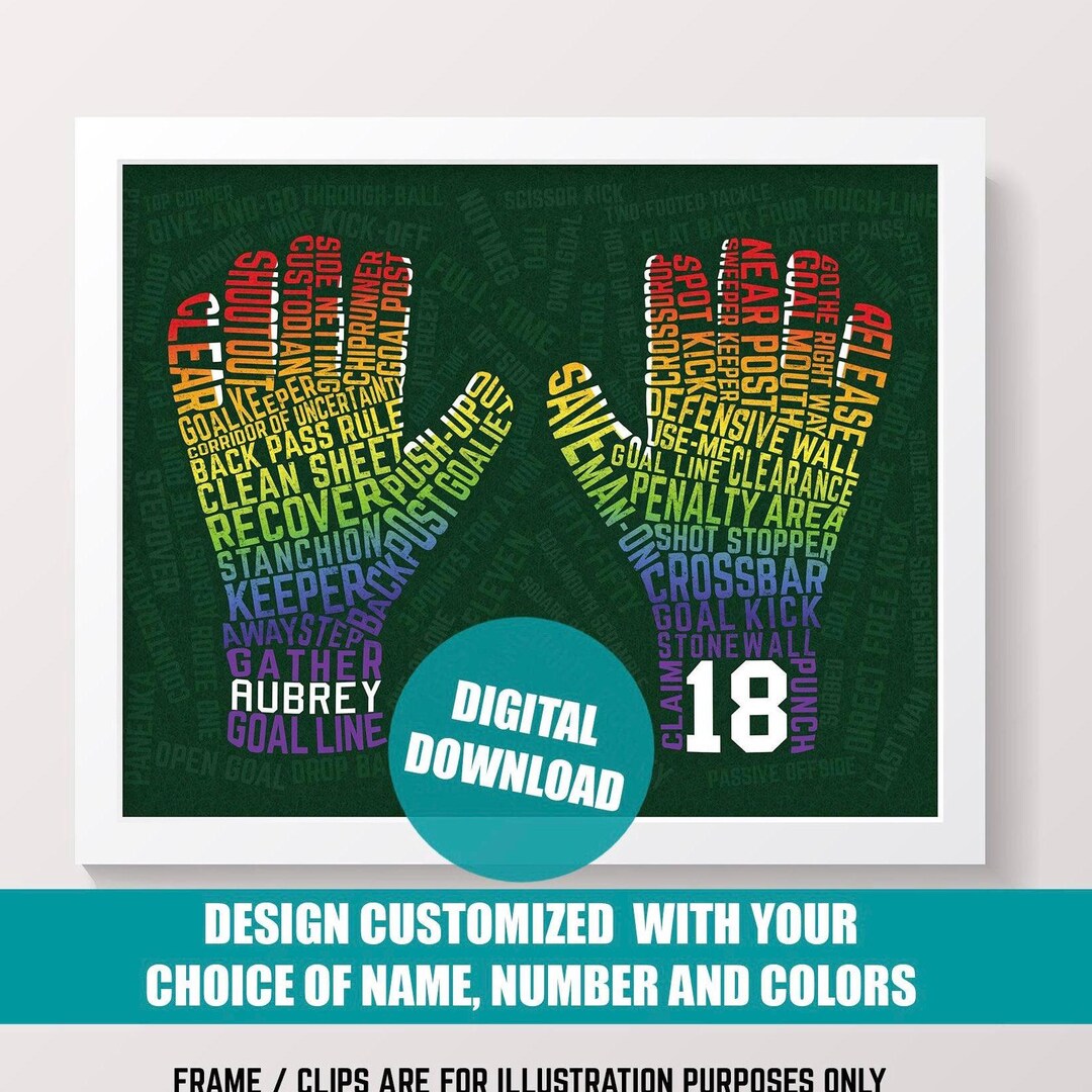 Soccer Goalie Gloves Word Art Printable, Customize With Name & Number ...