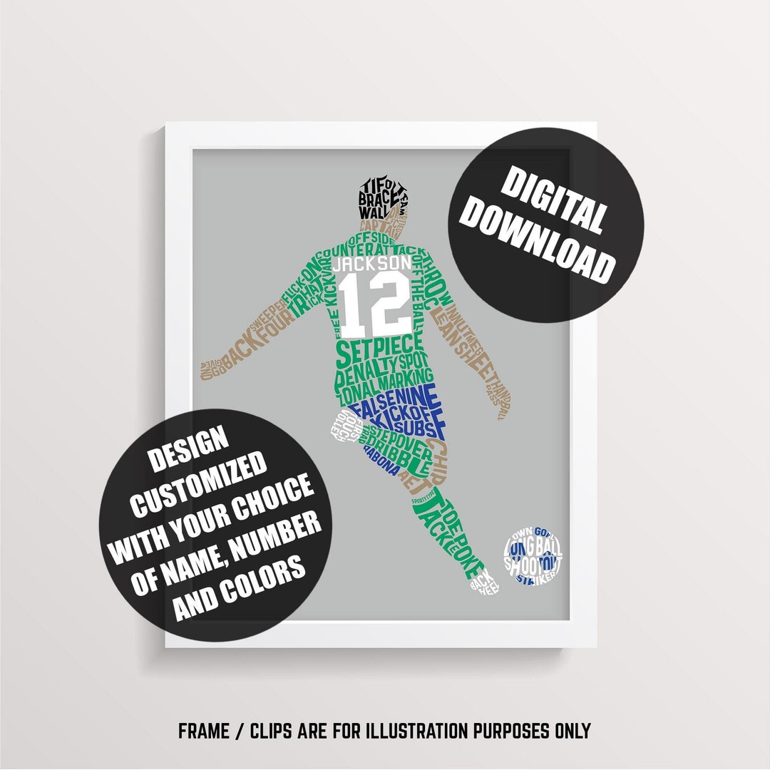 Soccer Player Word Art Printable, Customize With Name & Number and in ...