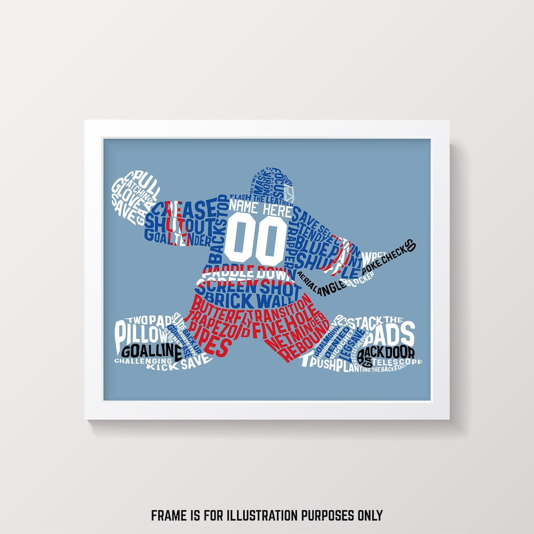 Hockey Goalie Word Art Print, Customize With Name & Number and in Any ...