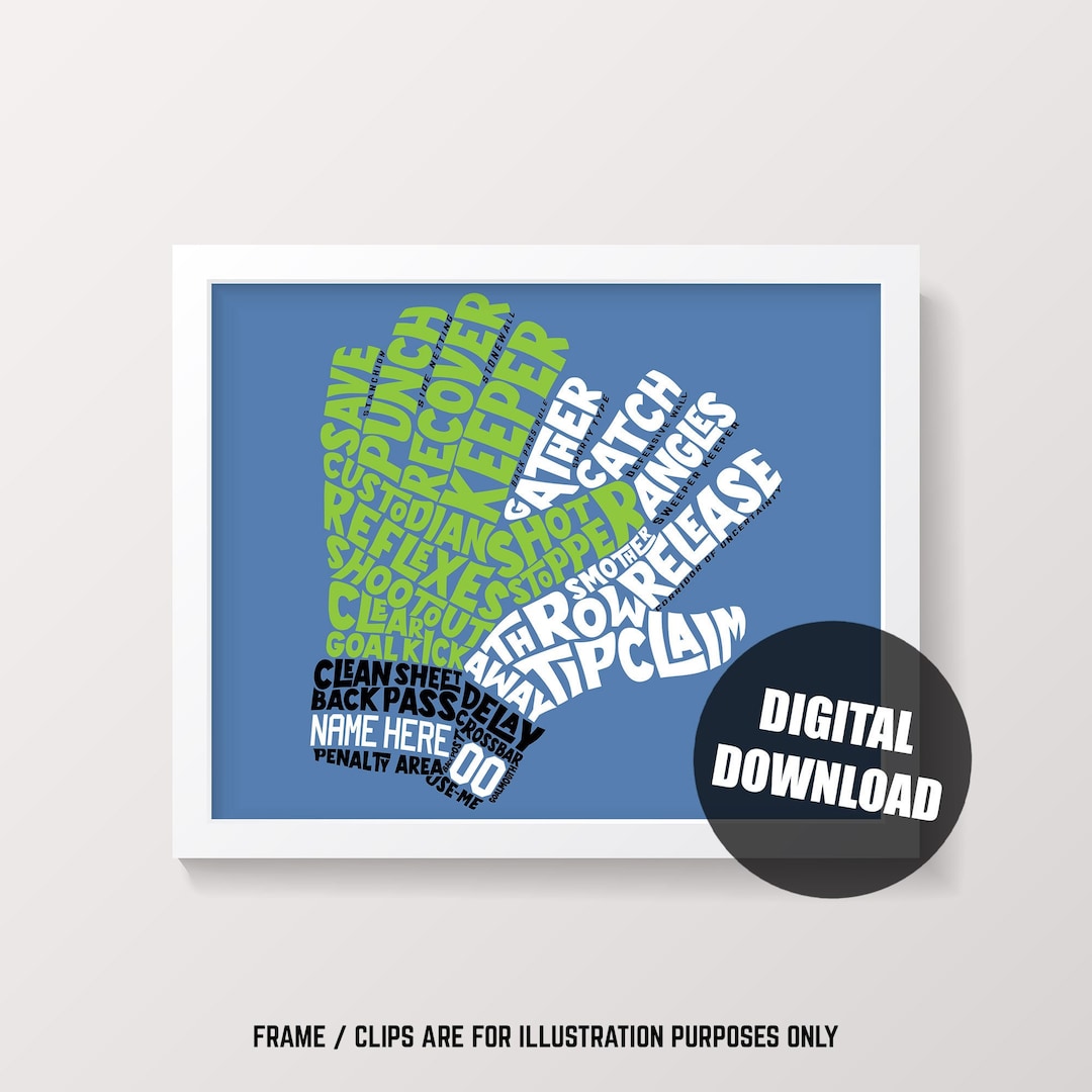 Soccer Goalie Gloves Word Art Printable, Customized With Name & Number ...