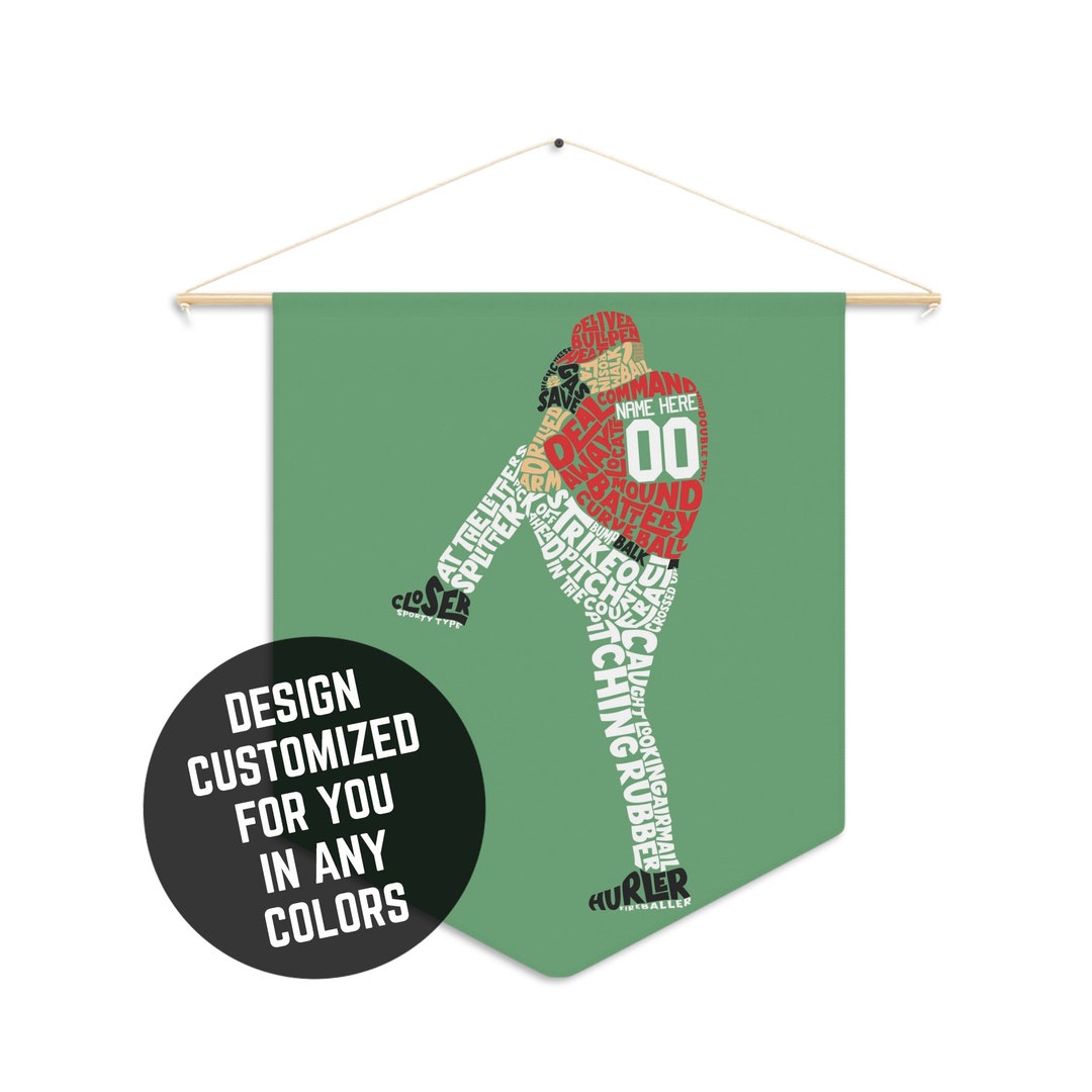 Baseball Pitcher Word Art Pennant, Personalize With Name & Number, in ...