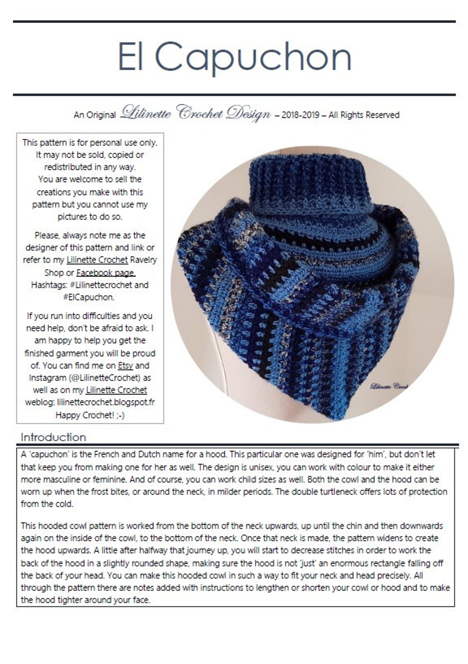 El Capuchon Crochet Hooded Cowl Pattern Instant PDF - Etsy