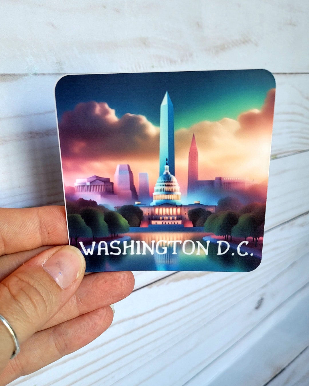 Washington D.C. Cityscape Vinyl Sticker, Waterproof Decal, DC, White ...