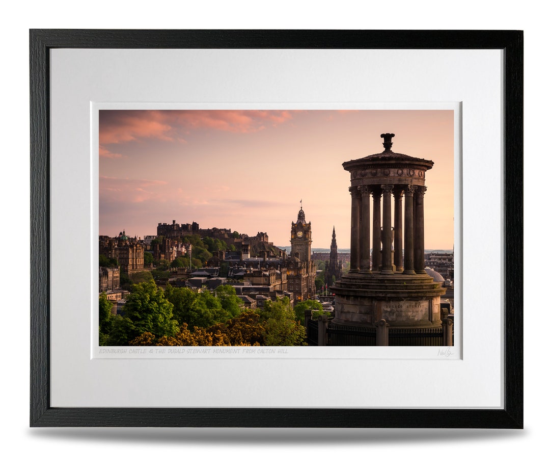 Edinburgh Castle & Dugald Stewart Monument From Calton Hill, Scotland ...