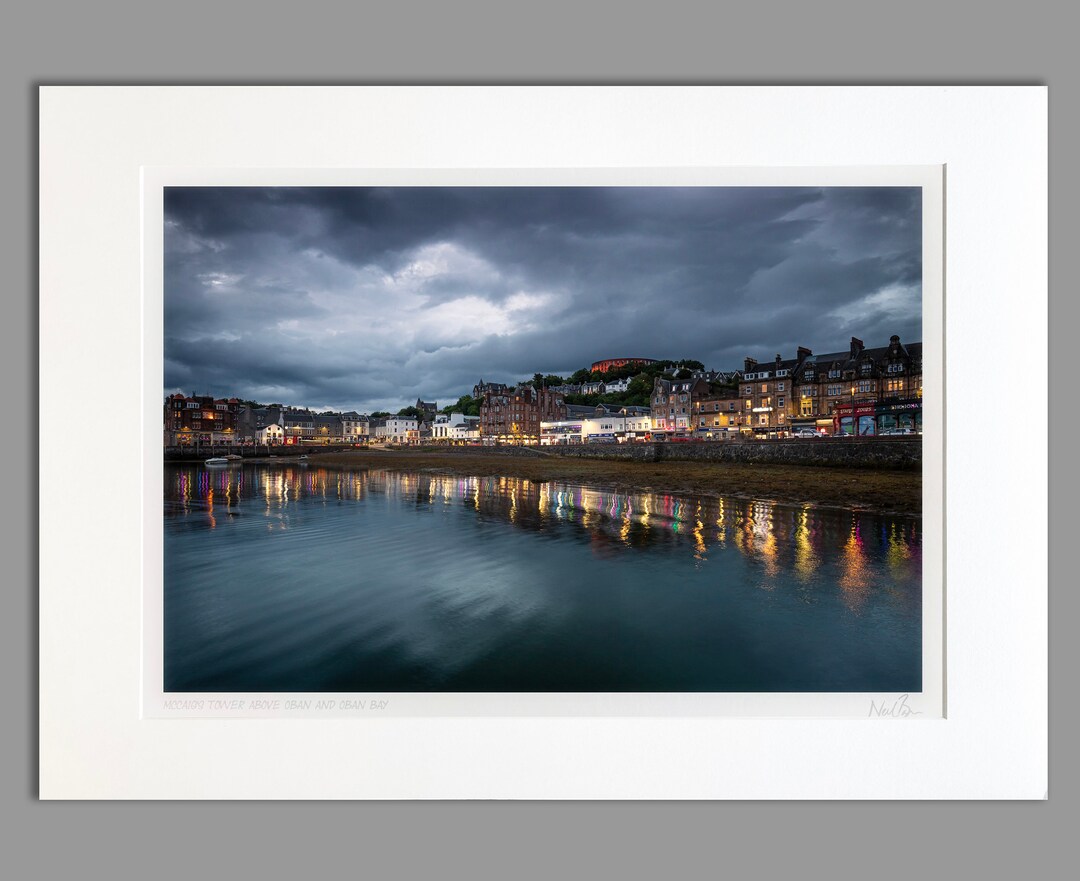 Oban Bay Scotland & Mccaig's Tower at Night - A2 (70x50cm) Unframed ...