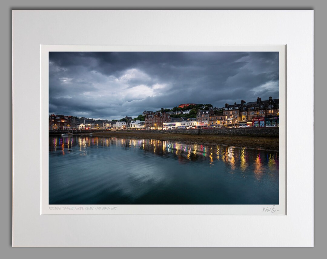 Oban Bay Scotland & Mccaig's Tower at Night A3 50x40cm Unframed ...