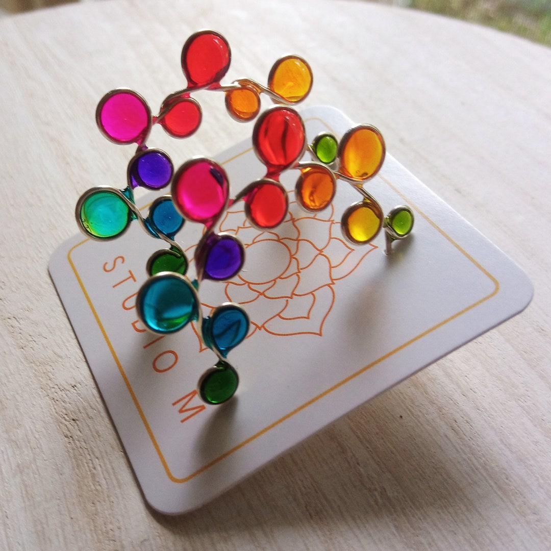 Rainbow Hoop Earrings Multicolor Stained Glass Resin Earrings Vibrant ...