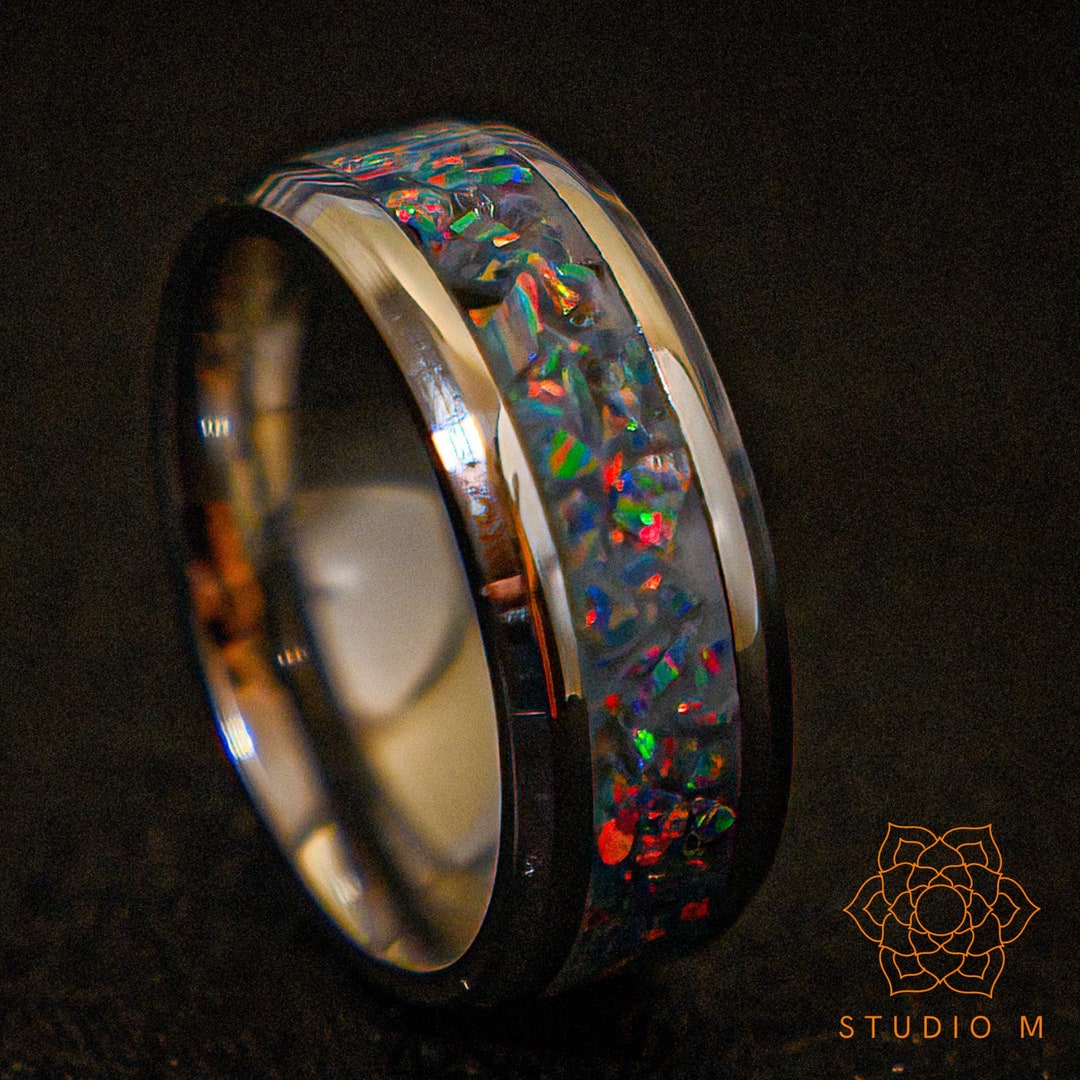 Dragon Fire Ring Black Opal Ring Opal Inlay Ring Ring - Etsy