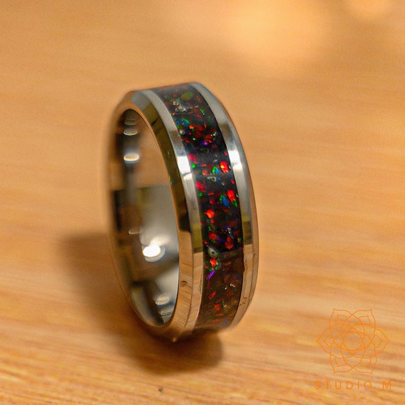 Dragon Fire Ring Black Opal Ring Opal Inlay Ring Red and - Etsy