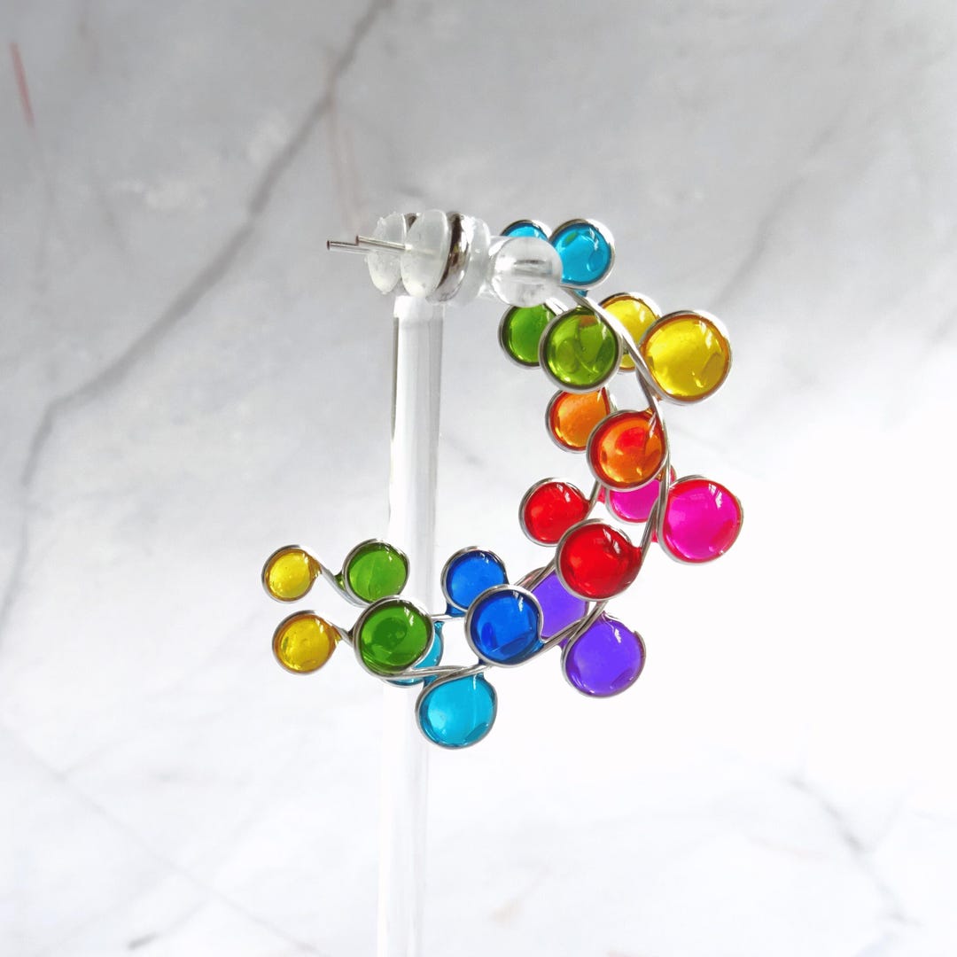 Stained Glass Resin Rainbow Hoop Earrings: Colorful Pride Gift - Etsy