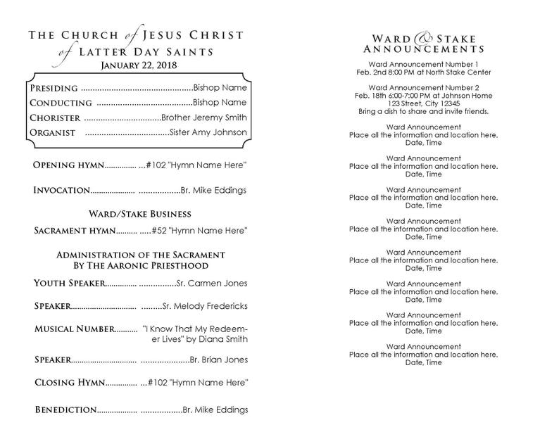 Lds Sacrament Program Template