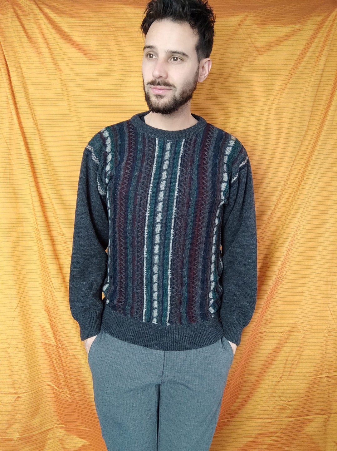 Vintage Sweater 80s/90s Green up Line M/medium - Etsy