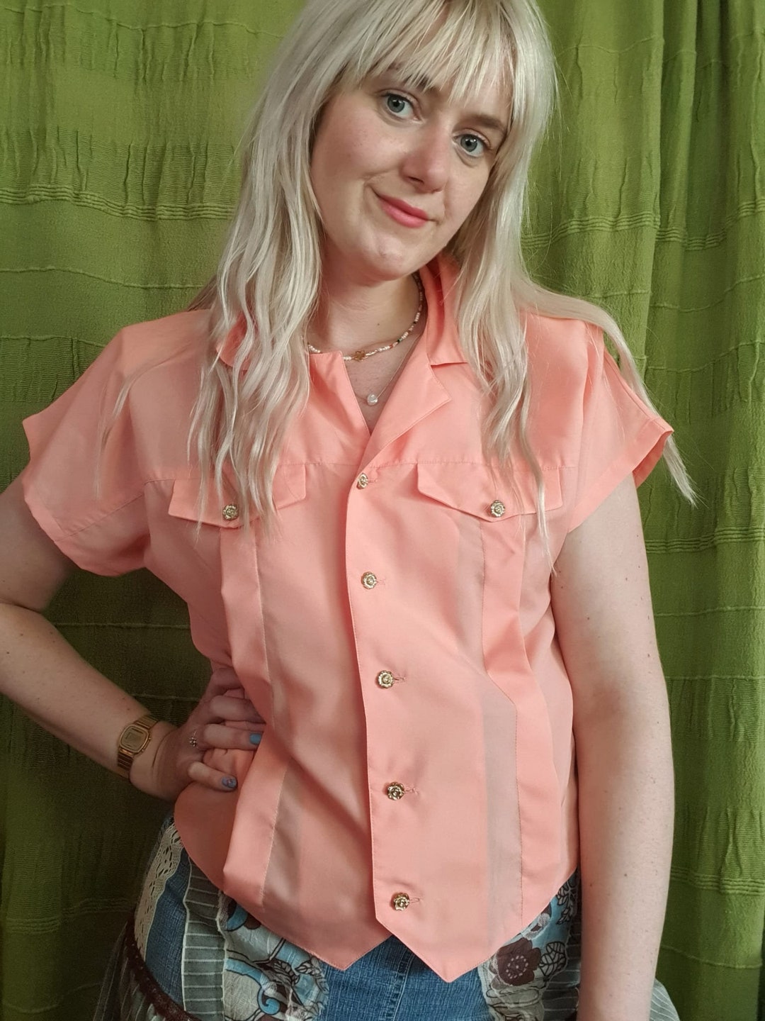 Vintage 90s Blouse Salmon/salmon Pink/orange 36/S - Etsy