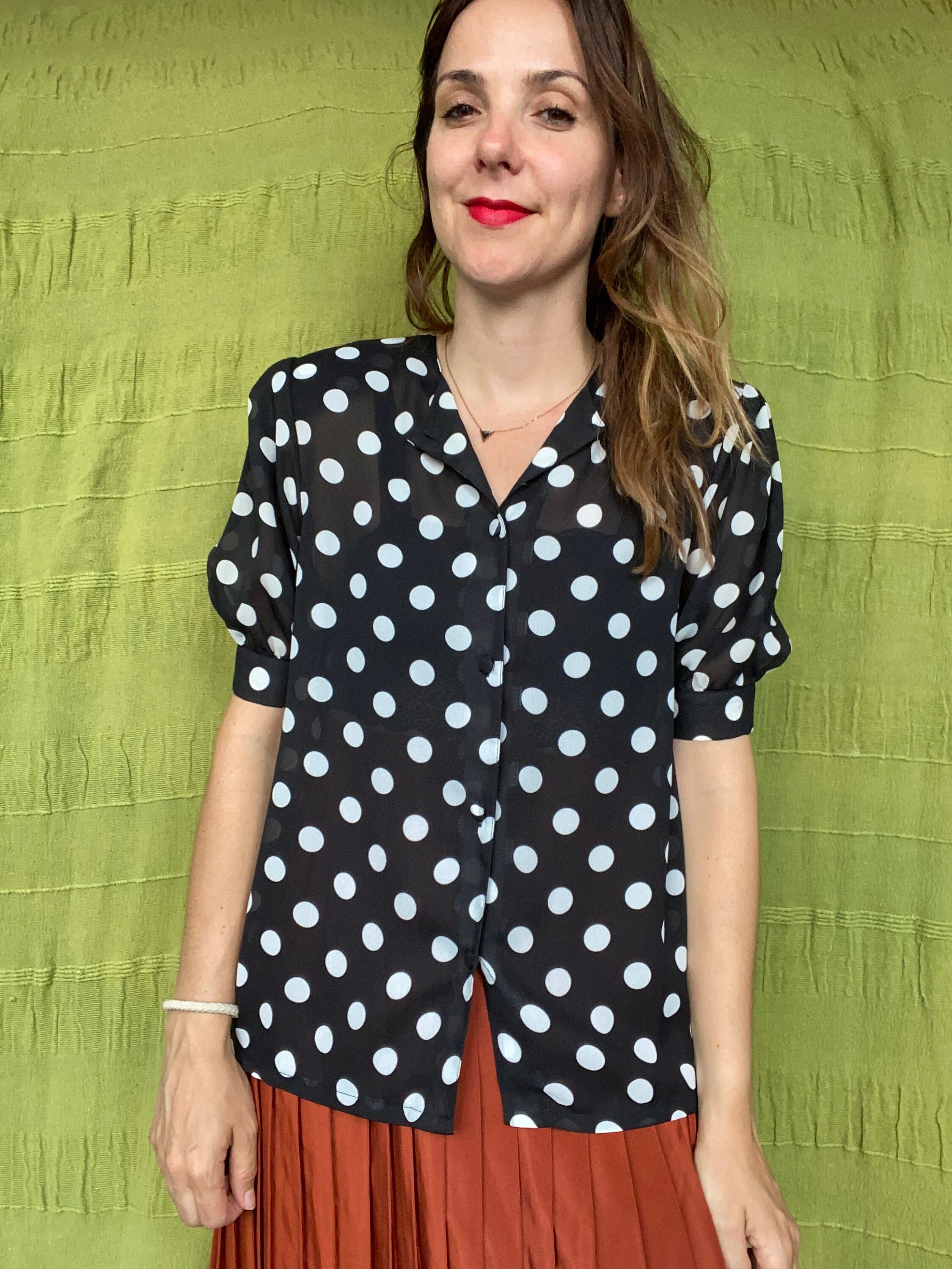 Vintage Blouse/shirt Black With White Dots - Etsy Vintage Blouse/shirt Black With White Dots - Etsy