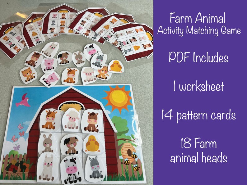Farm Animal Activity Matching Game - Etsy