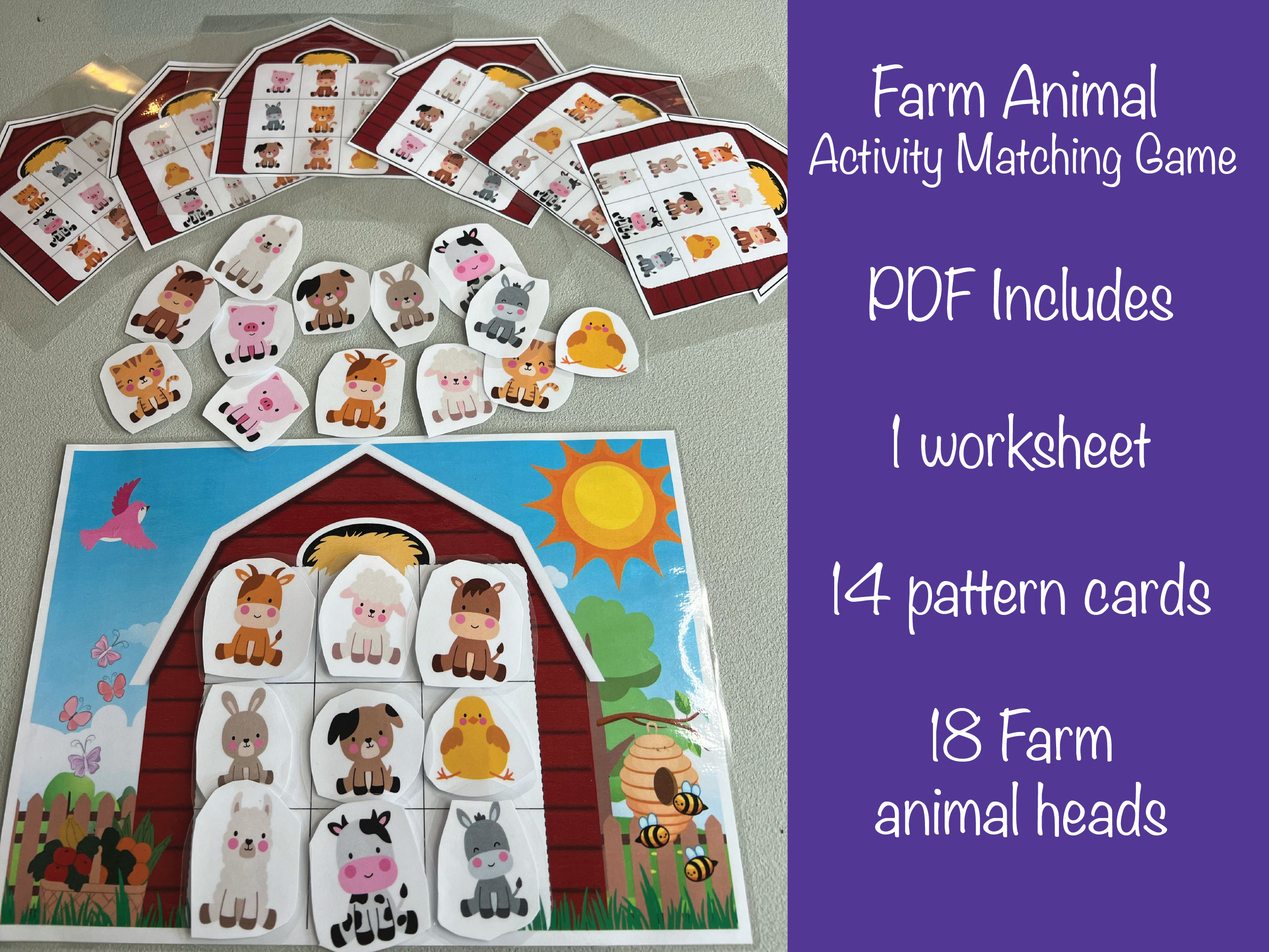Farm Animal Activity Matching Game - Etsy