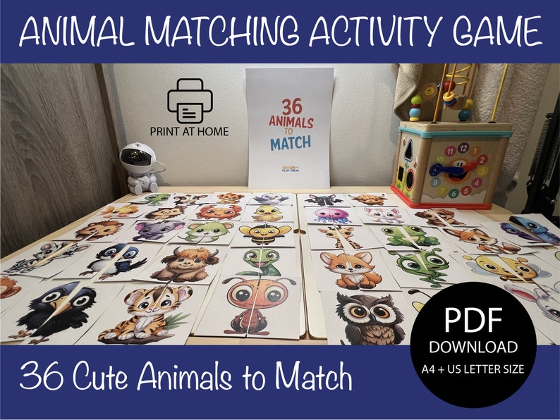 Animal Matching Activity Game - 36 Super Cute Animals - Etsy