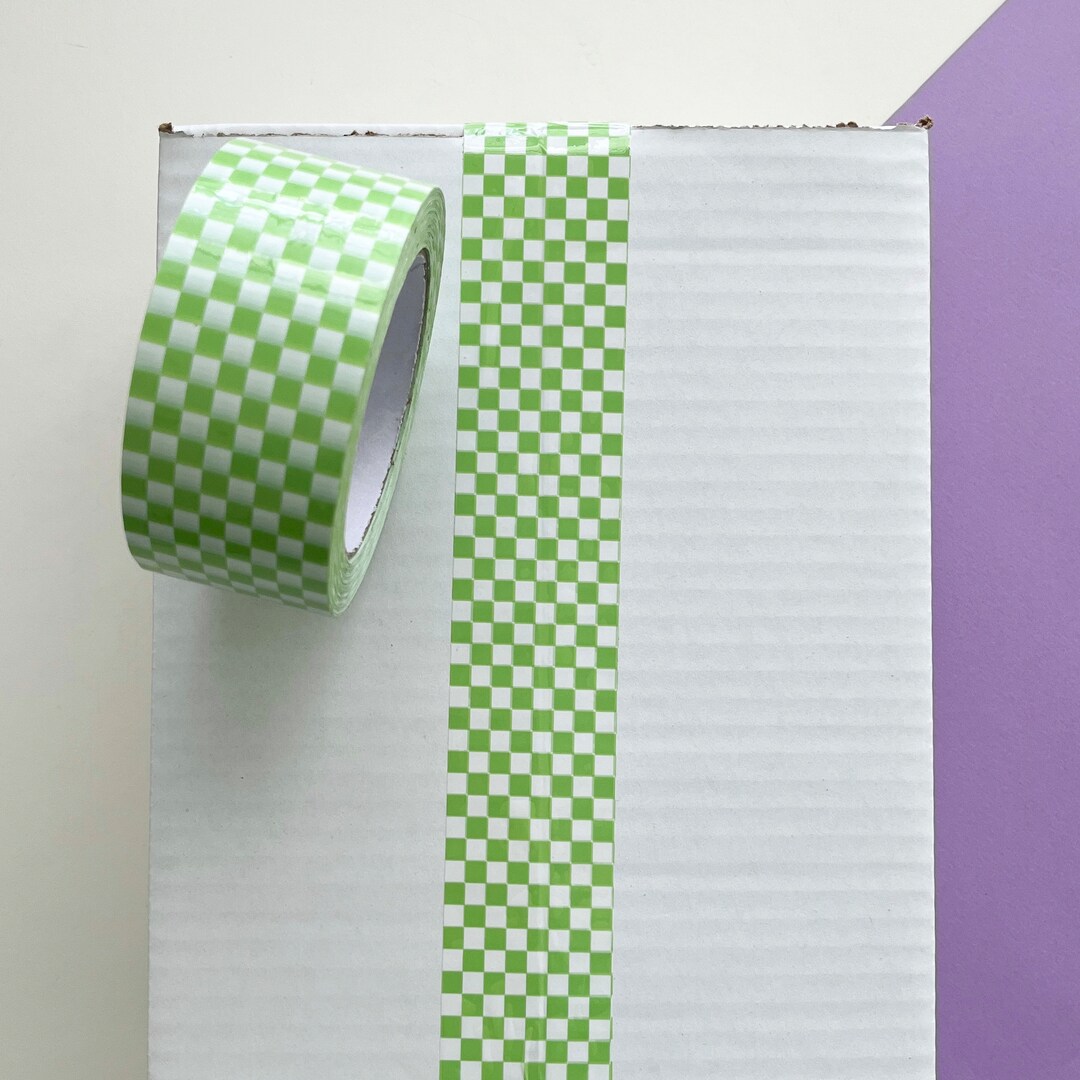 Green Checkered Packing Tape, Cute Printed Tape, Packaging Tape, Carton ...