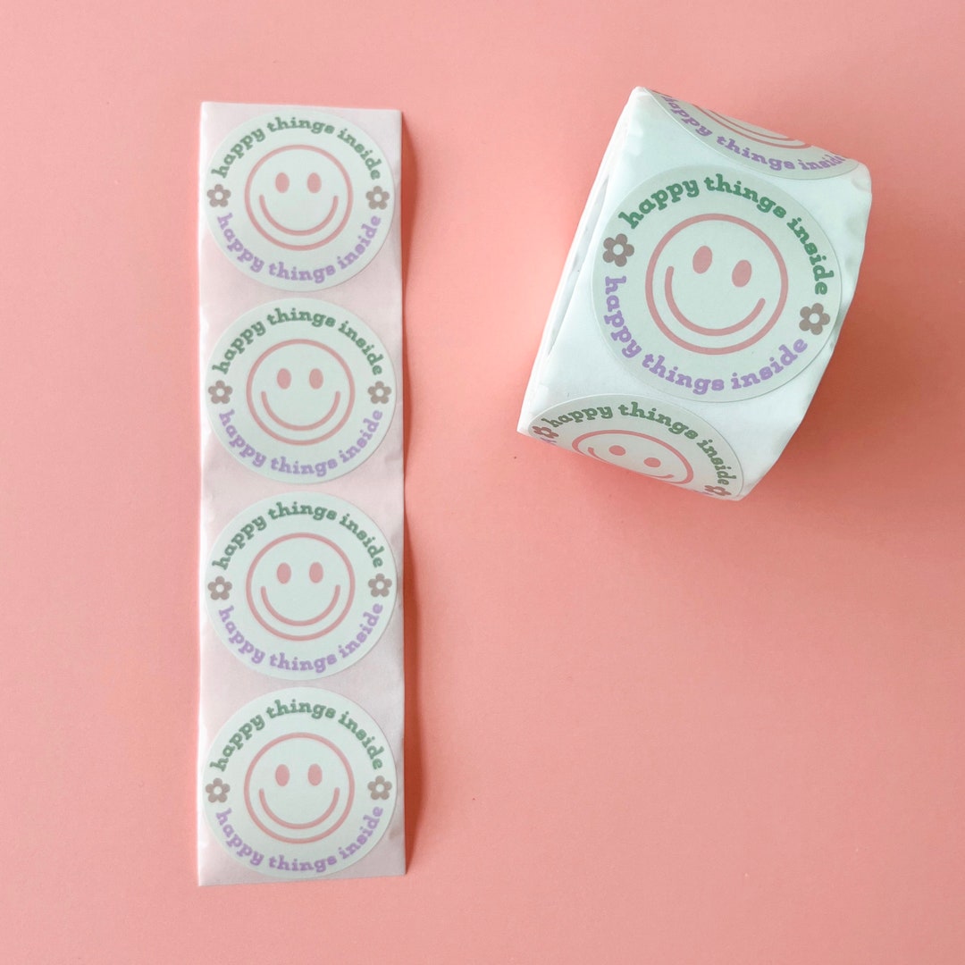 2" Smile Sticker Roll - 500 Round Happy Face Stickers - Happy Things ...