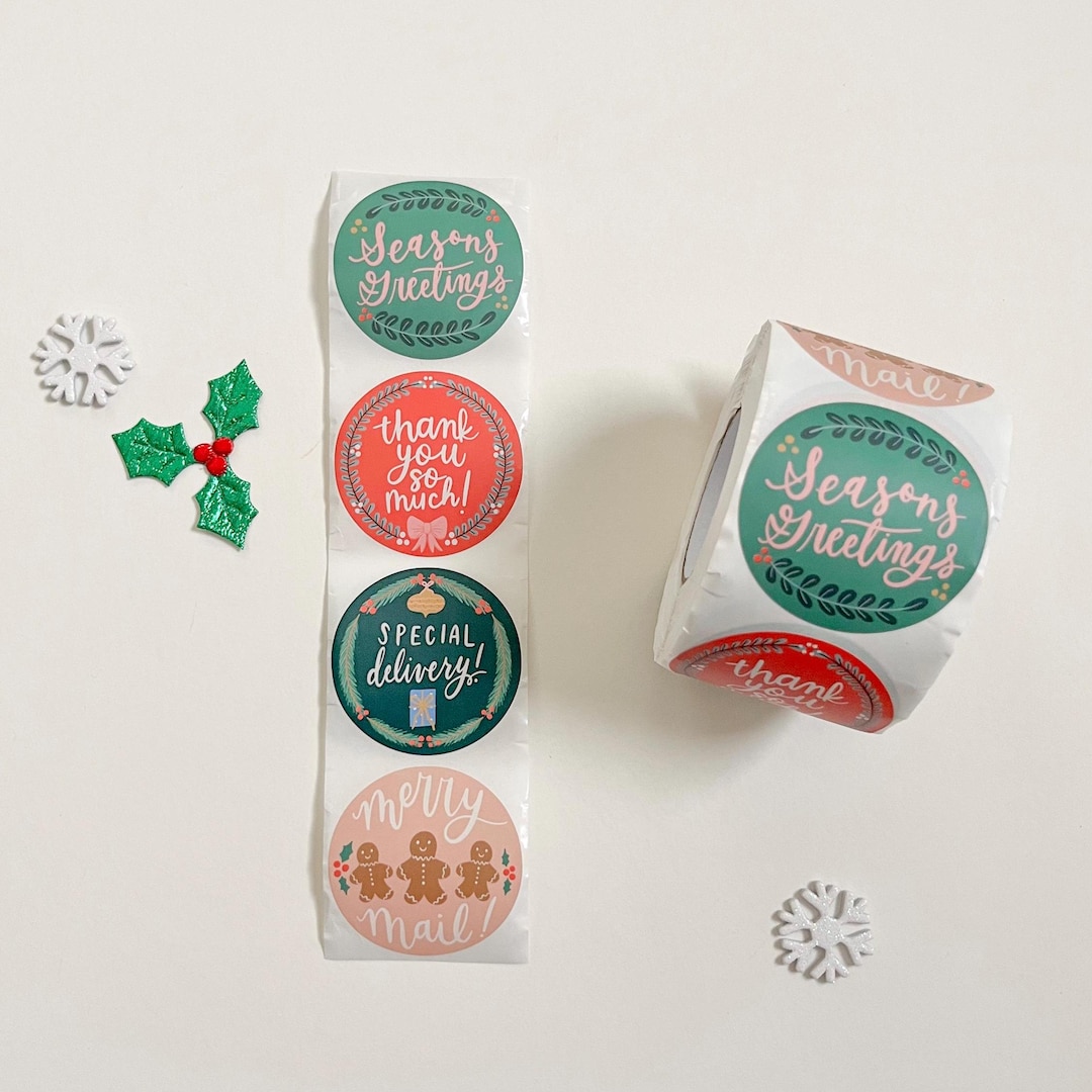 Holiday Cheer Sticker Roll - 500 Round Christmas Stickers - Two Inch ...