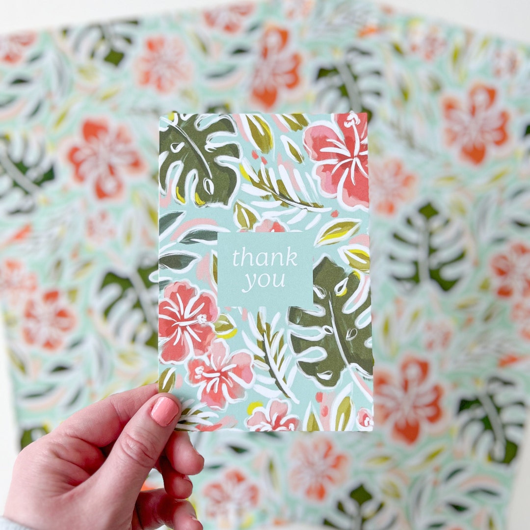 Tropical Thank You Cards, Cute Summer Notecards, Palm Leaf Floral Cards ...