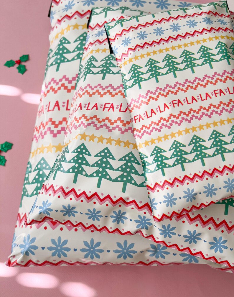 14.5x19" FESTIVE FAIR ISLE Poly Mailers, Cute Holiday Packaging ...