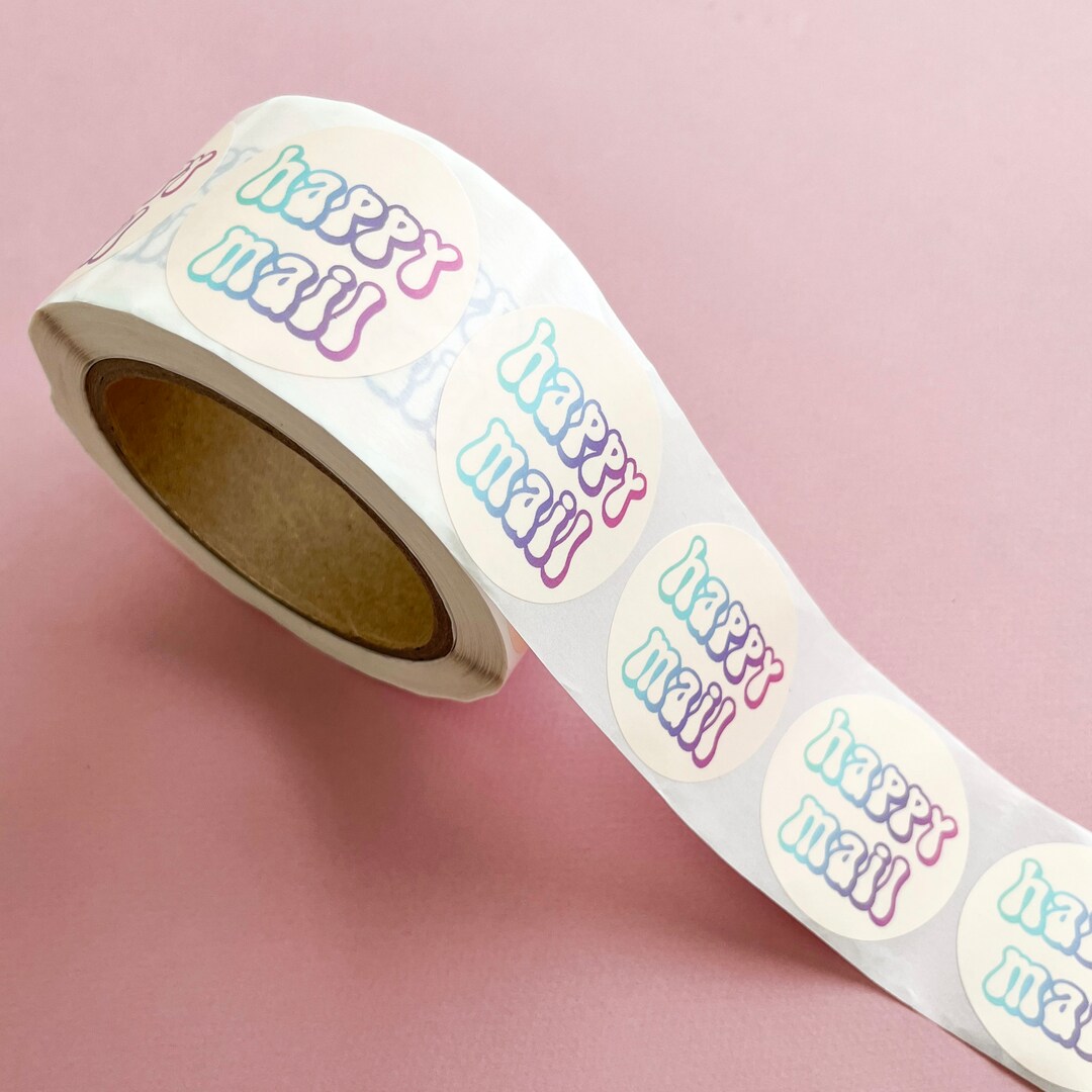 2" Happy Mail Sticker Roll - 500 Round Waterproof Stickers - Groovy ...