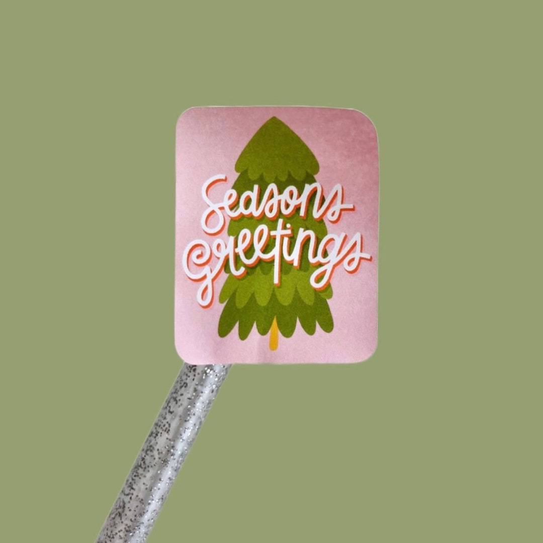 Seasons Greetings Packaging Sticker Sheet, Holiday Stickers, Pink ...
