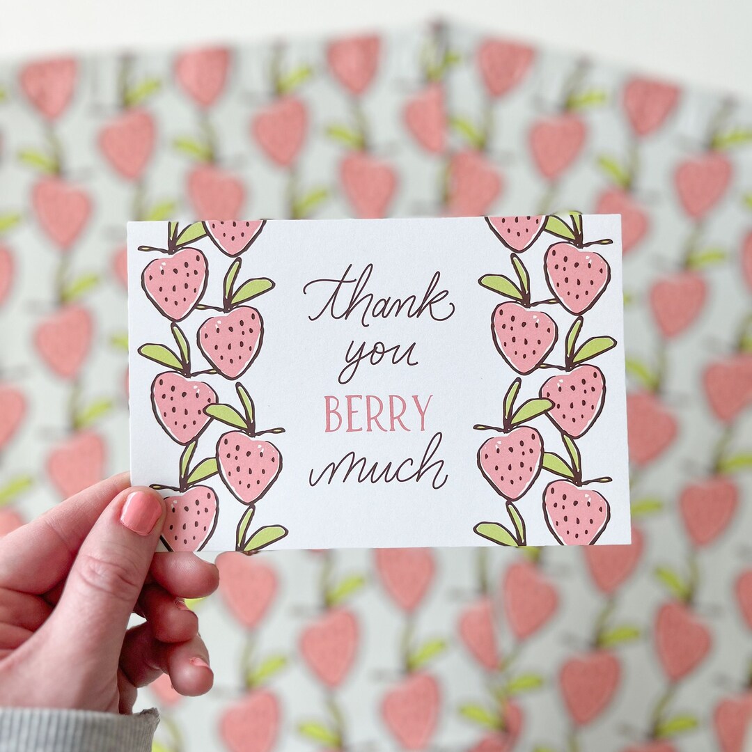 Thank You Berry Much Cards, Cute Summer Notecards, Strawberry Cards ...
