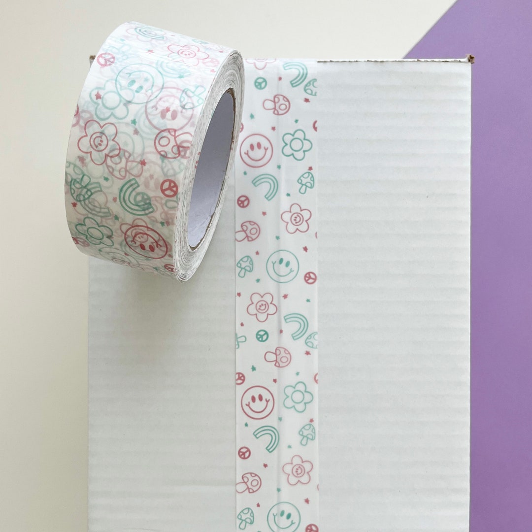 Happy Vibes Packing Tape, Cute Printed Tape, Groovy Packaging Tape ...