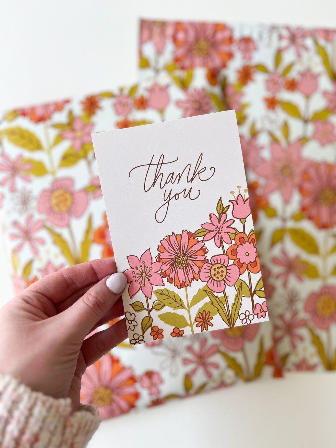 Retro Summer Thank You Cards, Cute Summer Notecards, Retro Floral Cards ...