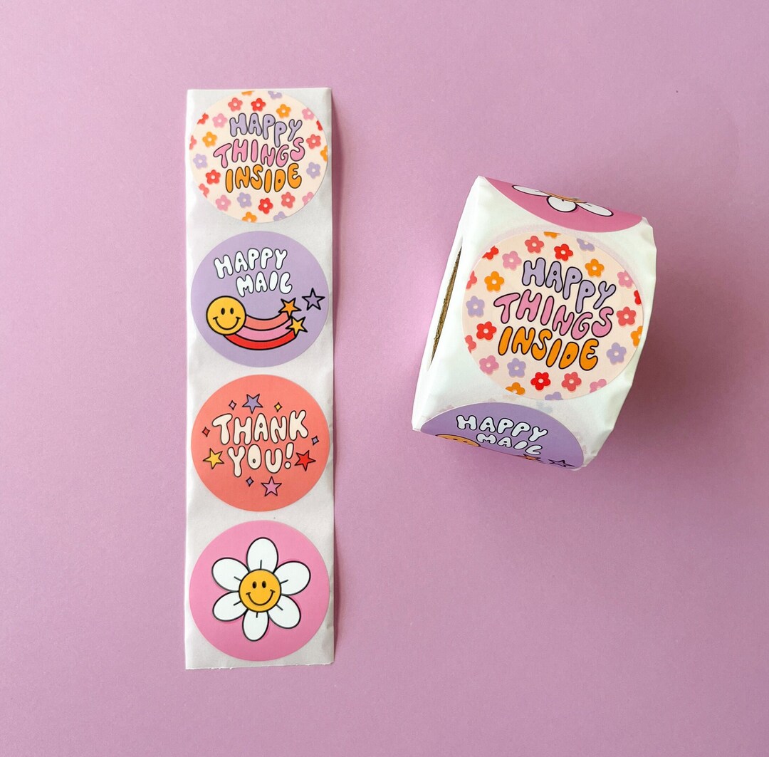 Happy Days Sticker Roll - 500 Round Colorful Stickers - Two Inch Small ...