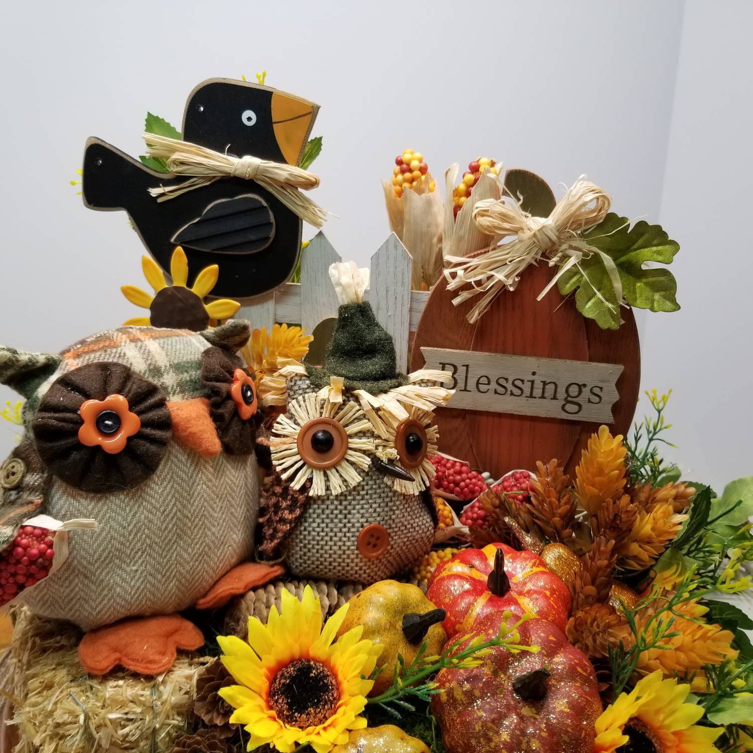 Whimsical Fall Farmhouse Owl Table Arrangement, Country Blessings ...