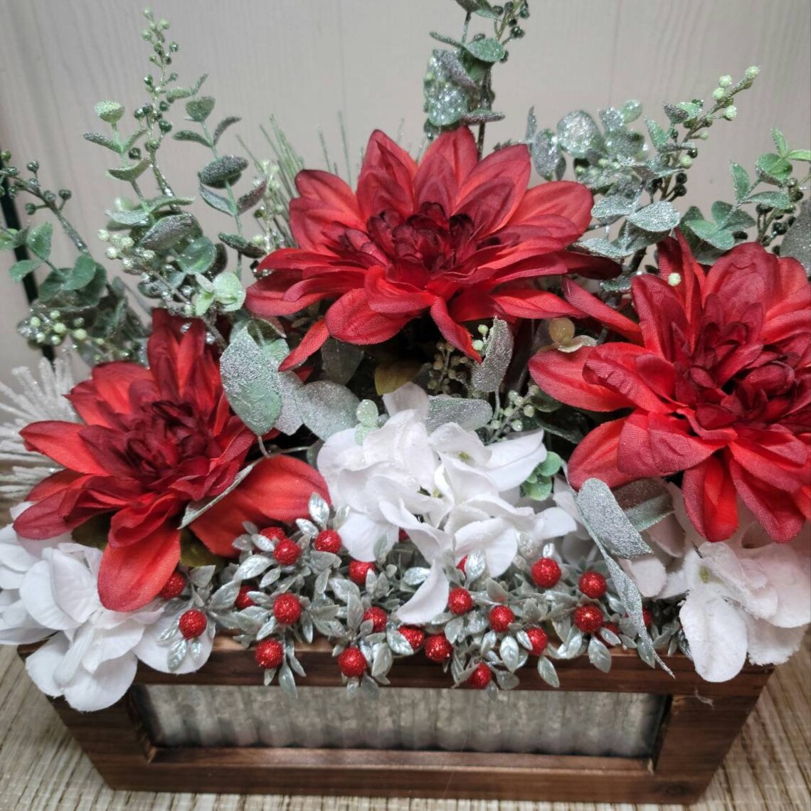 Winter Farmhouse Wooden Planter Box Arrangement Rustic | Etsy