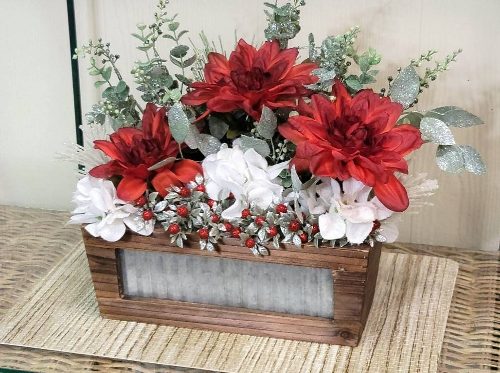 Winter Farmhouse Wooden Planter Box Arrangement Rustic - Etsy
