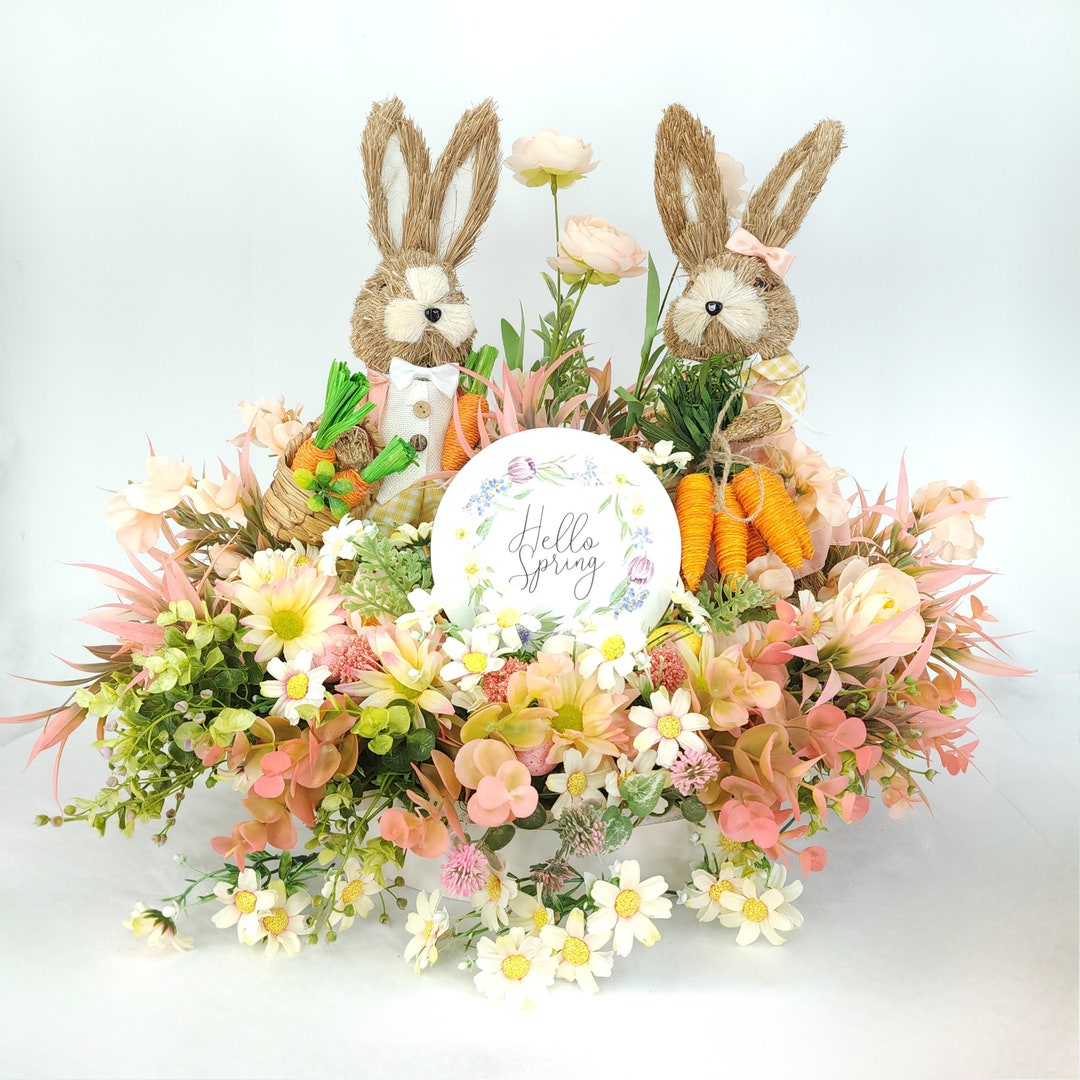 Easter Bunny Rabbit Centerpiece With Ranunculus, Cosmos, and Sweet Pea ...